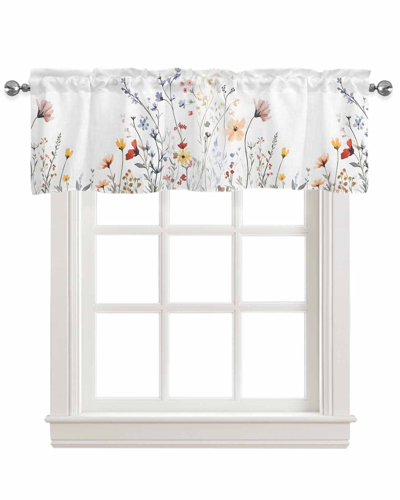 Blue Red Floral Kitchen Valances for Windows Farmhouse Linen Window ...