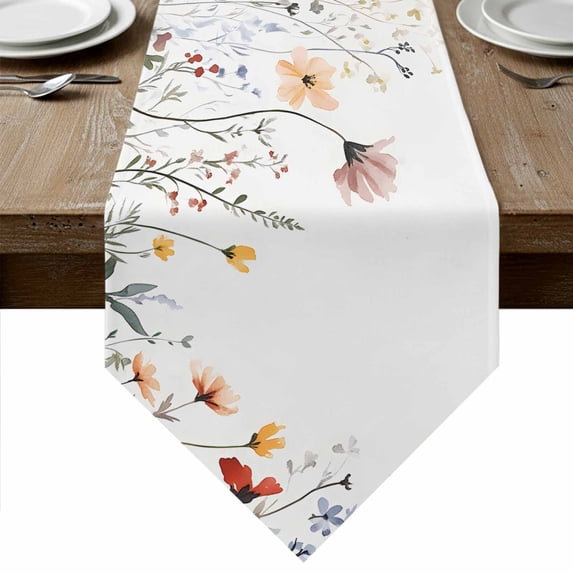 Blue Red Floral Table Runner Linen Burlap Table Runner 70 Inches Long ...