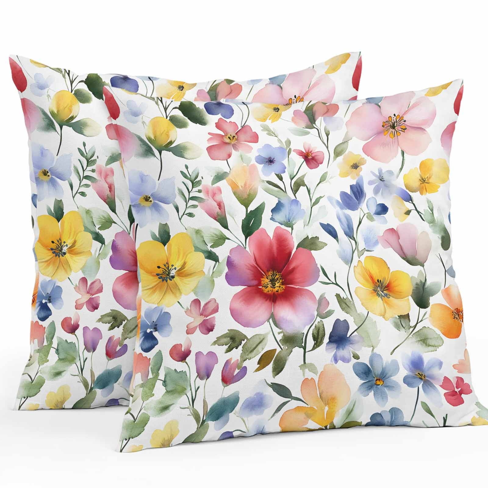Blue Red Floral Waterproof Outdoor Throw Pillow Covers 16''x16'' Pack 2 ...