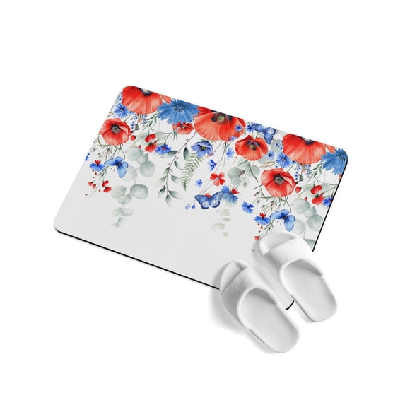 Blue Red Flower Soft Diatomaceous Earth Mat, Eucalyptus Leaves Spring ...