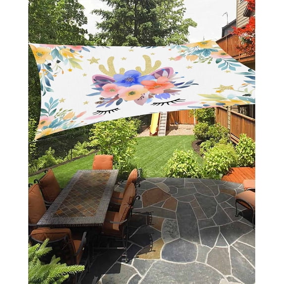 Blue Red Flower Sun Shade Sail 6.5'X10' Antlers Yellow Flowers Leaf ...