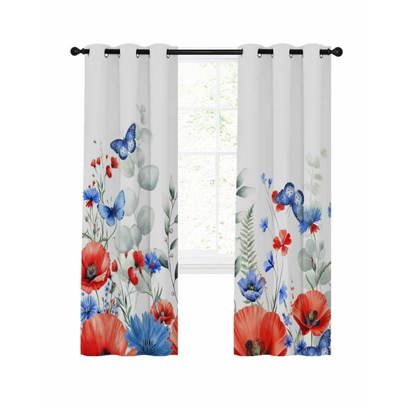 Blue Red Flowers Blackout Curtains for Bedroom Living Room, Eucalyptus ...