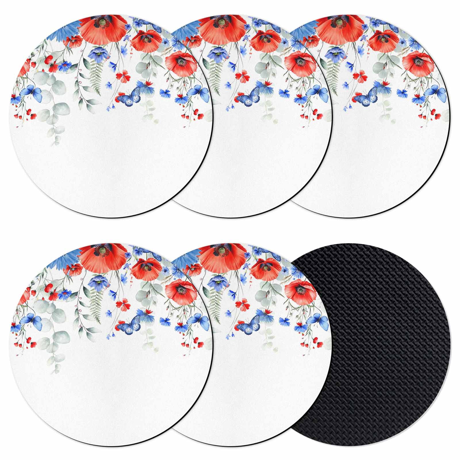 Blue Red Flowers Coasters Set of 6, Absorbent Coasters for Drinks ...