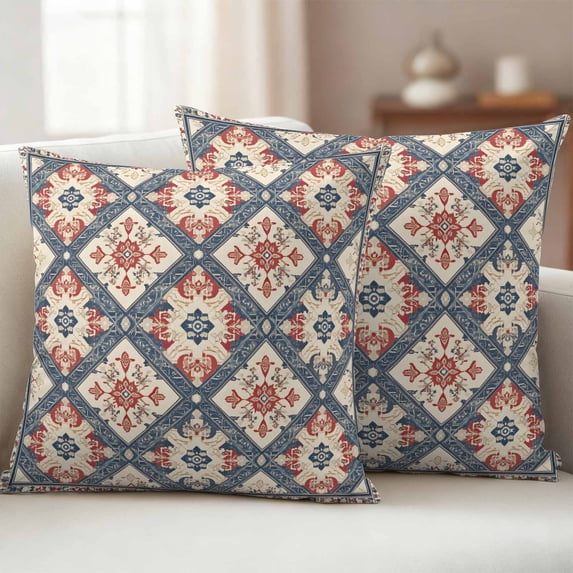 Blue Red Geometric Outdoor Waterproof Throw Pillow Covers 26x26 Set of ...