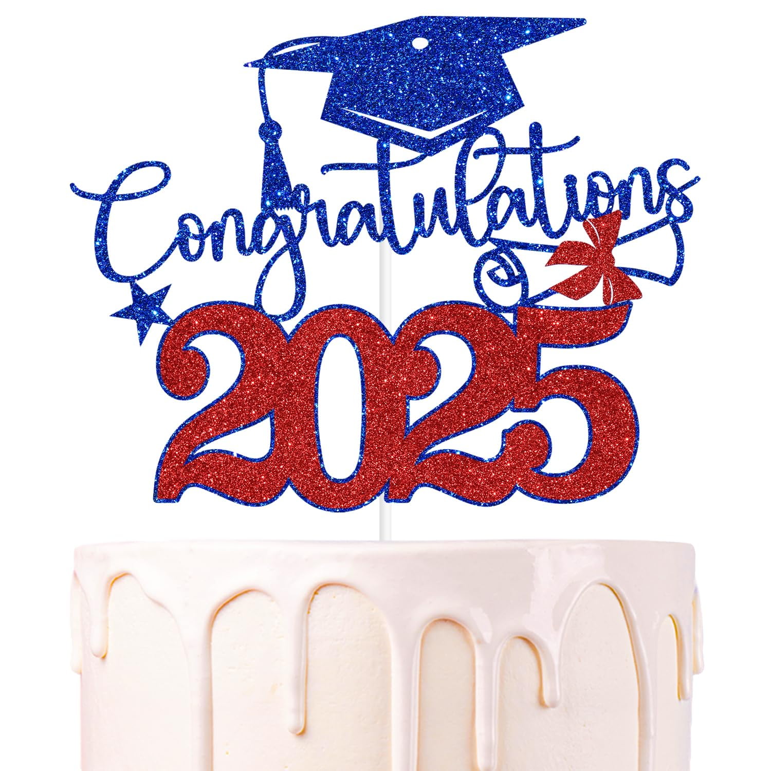 Blue & Red Glitter Congratulations 2025 ITL1 Cake Topper, Class of 2025 ...