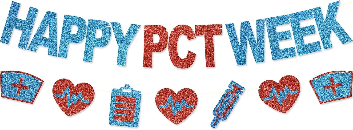 Blue Red Glitter Happy PCT Week Banner, Nurse Syringe Heartbeat Medical ...
