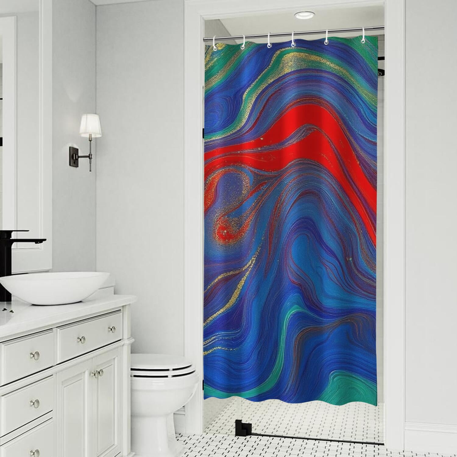 Blue Red Gold Marble Pattern Shower Curtain 36"x72" ,Bathroom ...