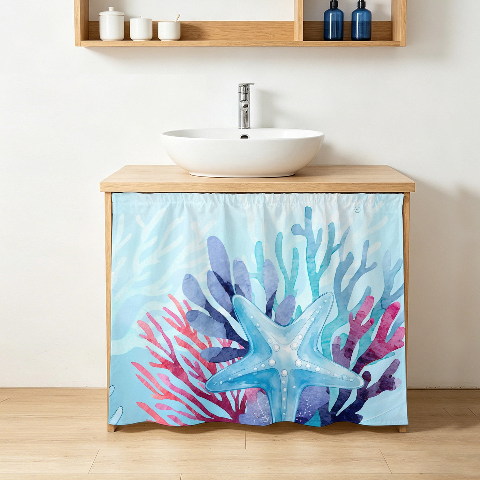 Blue Red Gradient Starfish Coral Cabinet Curtains 11" W x 13" L ...