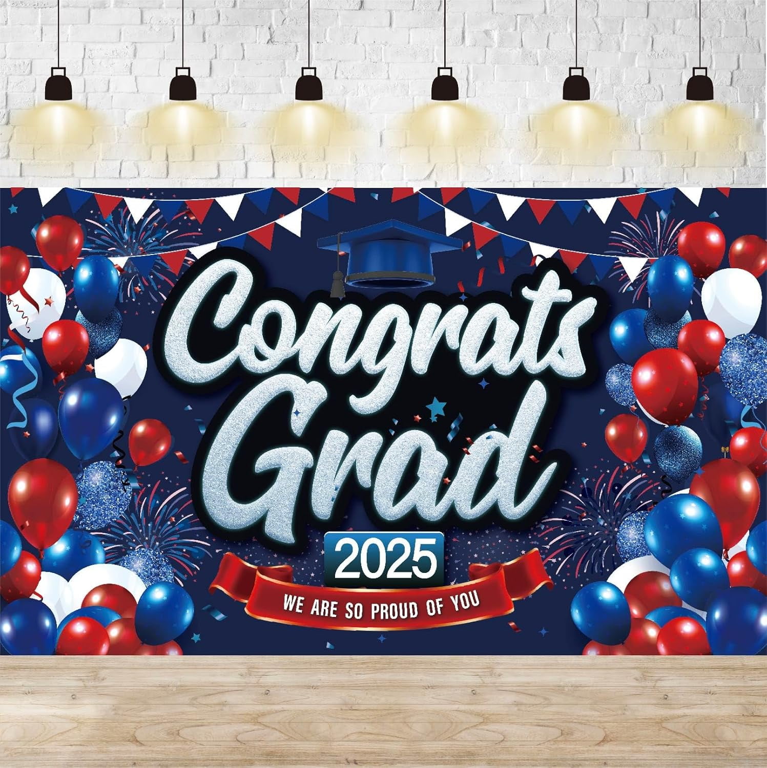 Blue Red Graduation Photo Banner Congrats Grad 2025 We Are So Proud of ...