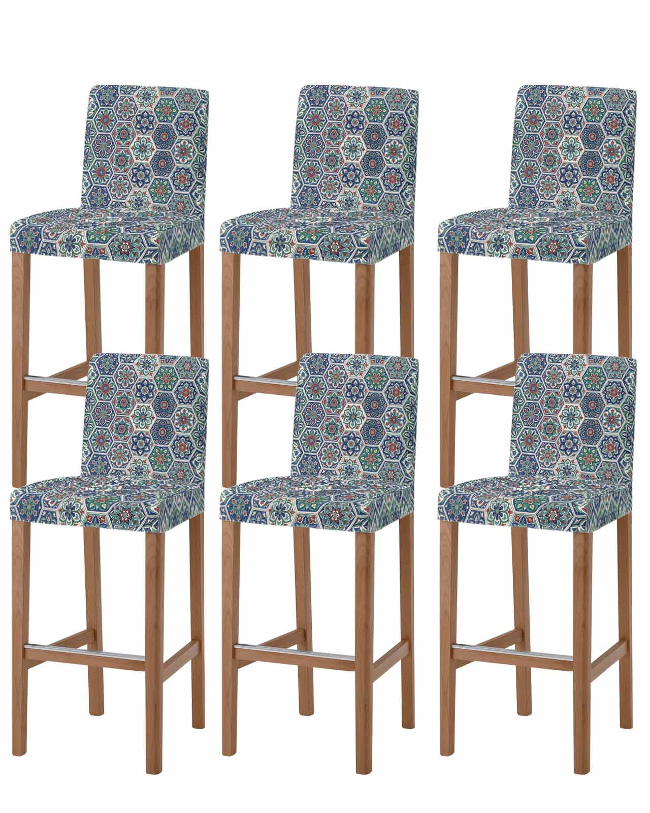 Blue Red Green Boho Bar Stool Covers Set of 6, Ethnic Geometric Floral ...