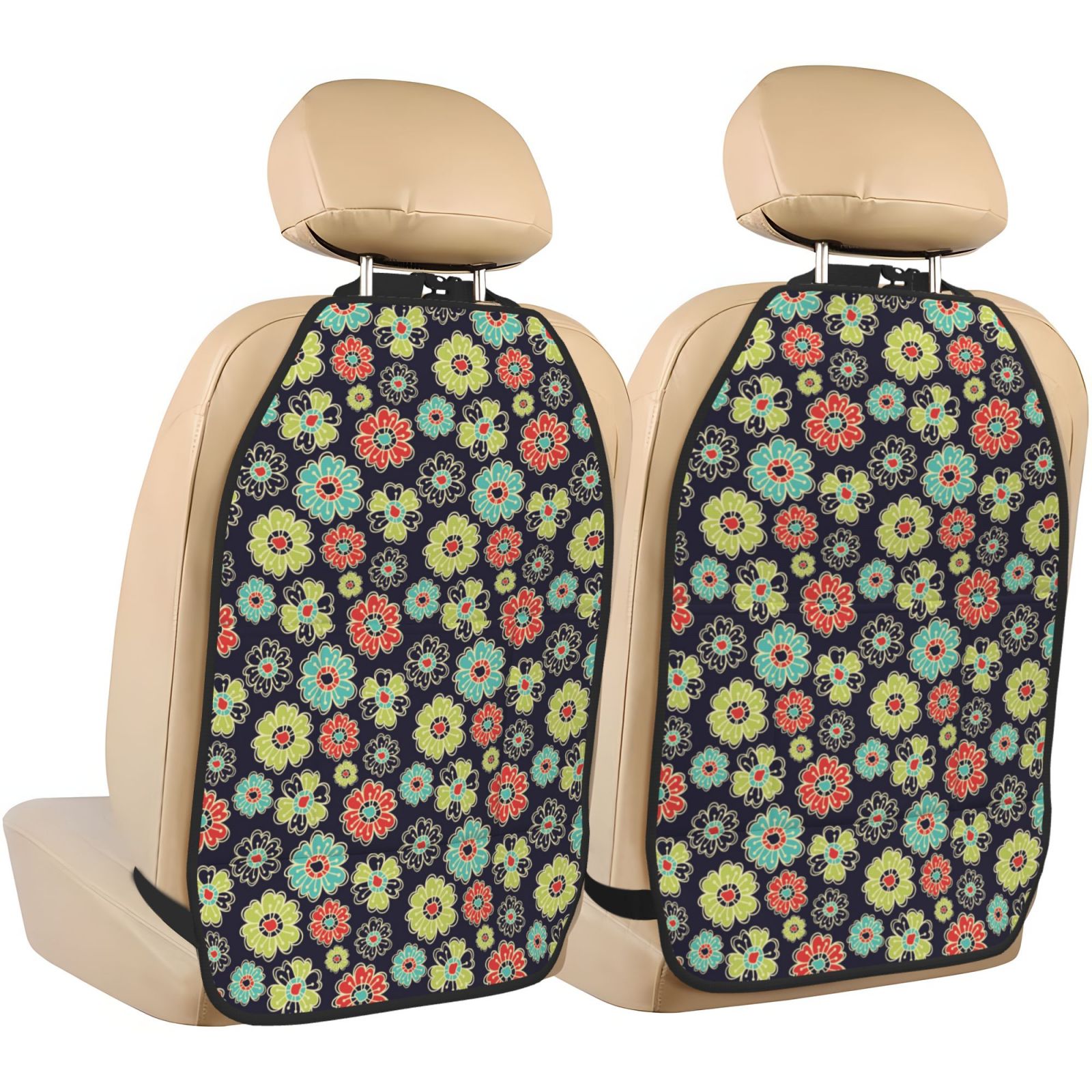 Blue Red Green Daisies Flowers Backseat Car Organizer, 2 Pack Kick Mats ...