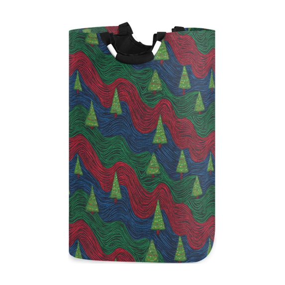 Blue Red Green Wave Christmas Trees Laundry Basket with Handles ...