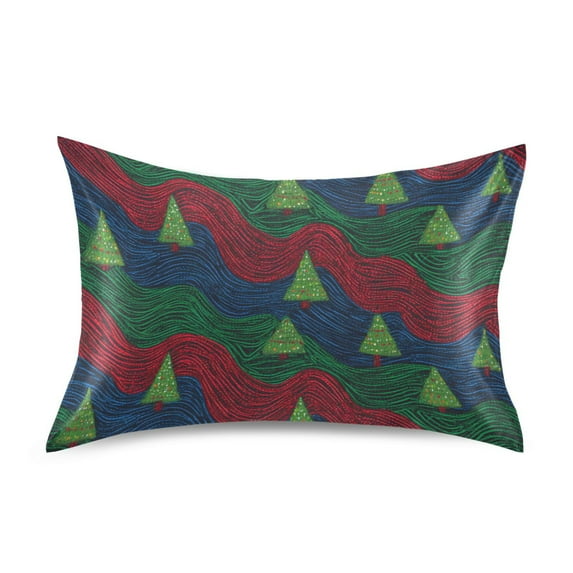 Blue Red Green Wave Christmas Trees Satin Pillowcase Envelope Design ...