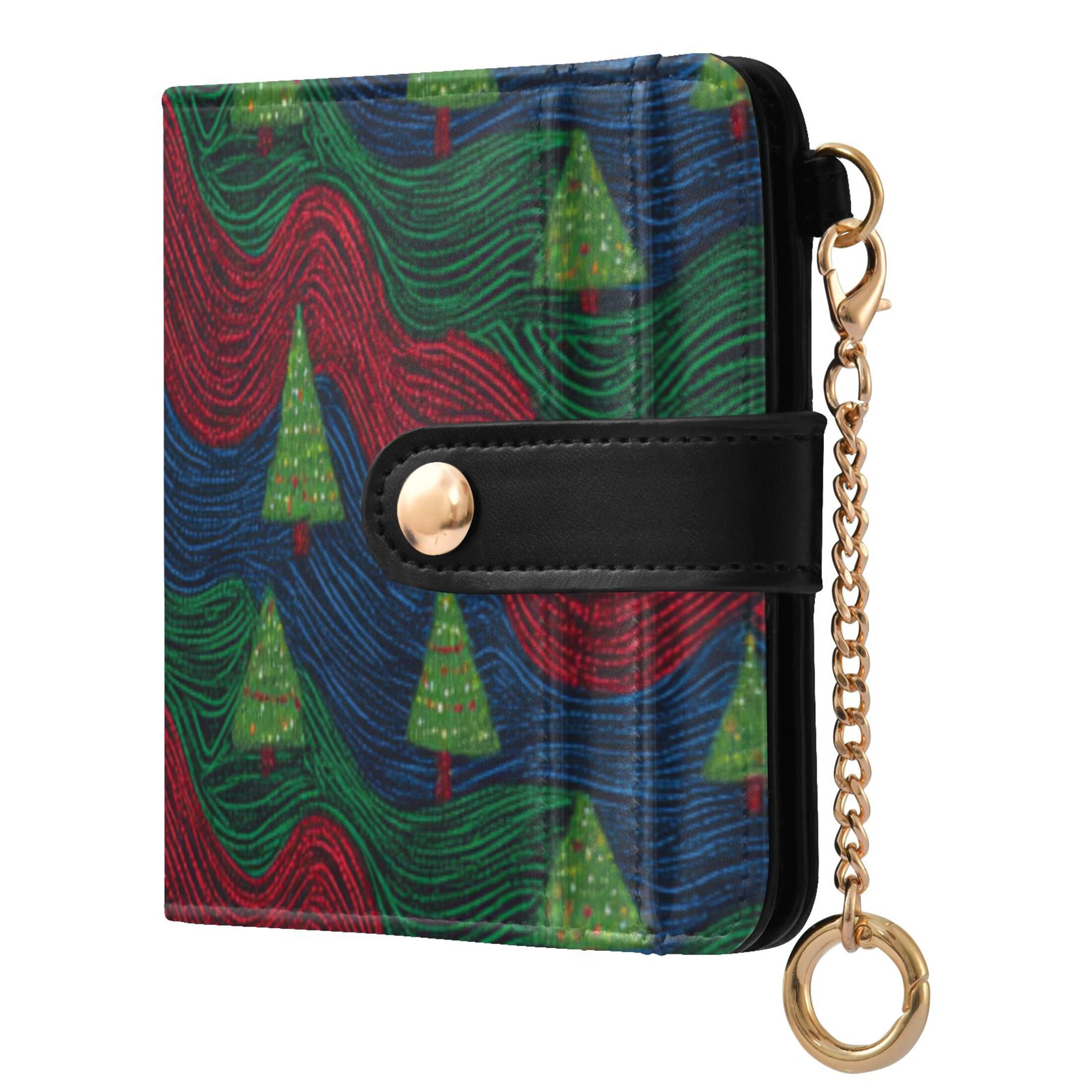 Blue Red Green Wave Christmas Trees Women's Wallet PU Leather Card ...