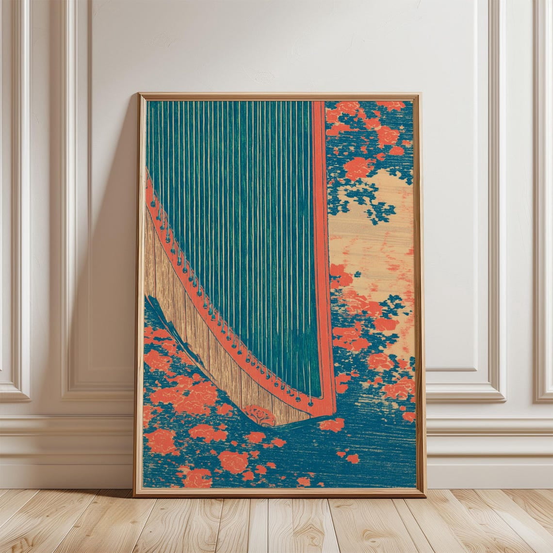 Blue Red Guzheng Vintage Chinese Instrument Graphic Music Wall Art ...