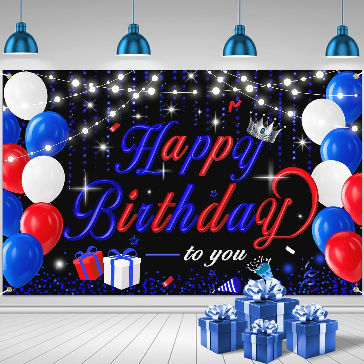 Blue Red Happy Birthday Backdrop Cloth.Blue Red Happy Birthday ...
