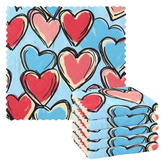 Blue Red Heart Kitchen Cloth Dish Towels for Drying Washing Absorbent ...