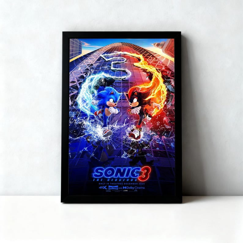 Blue Red Hedgehog Action Movie Poster Fire Ice Clash Gaming Wall Art ...