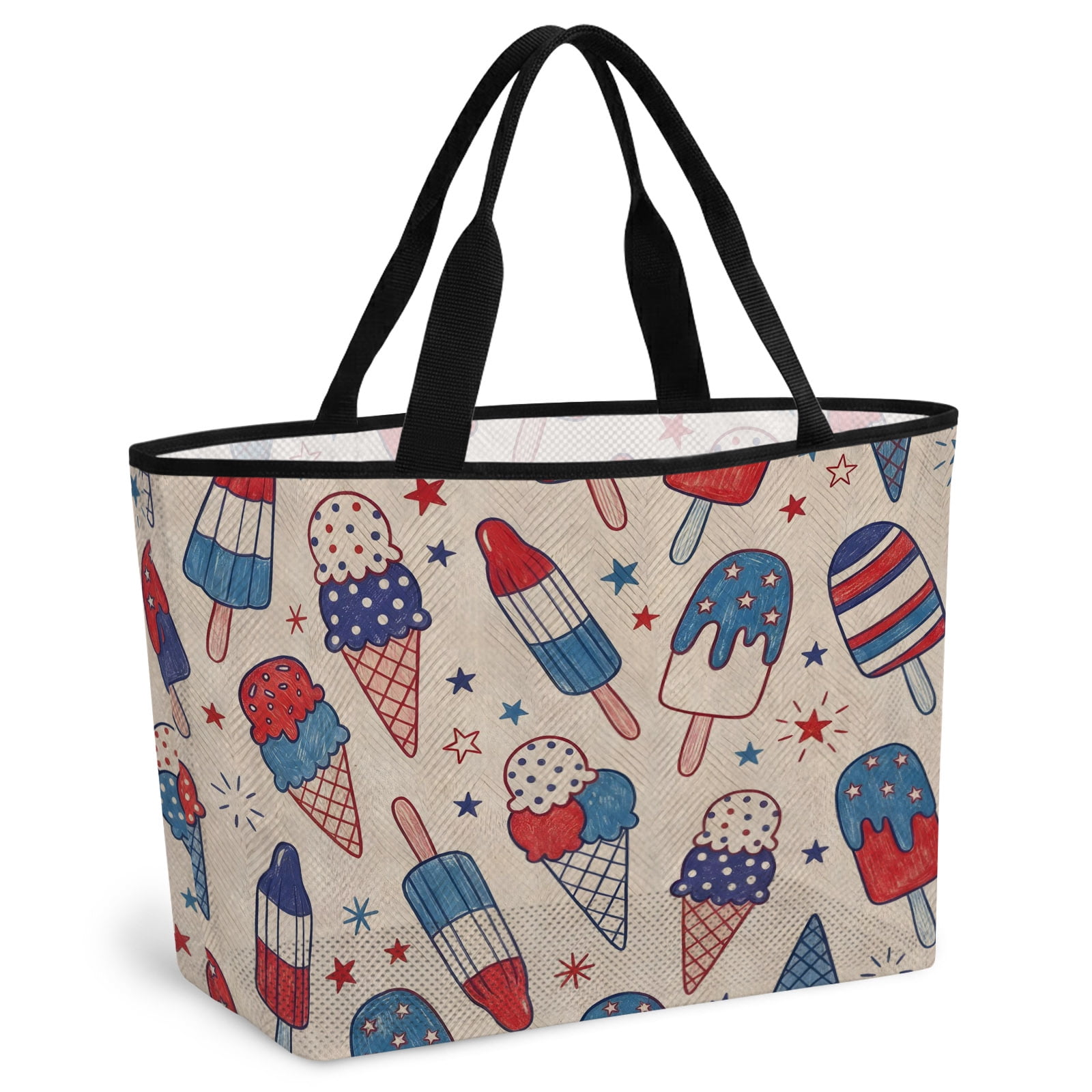 Blue Red Ice Cream Beach Bag for Women, Large Breathable Mesh Beach ...