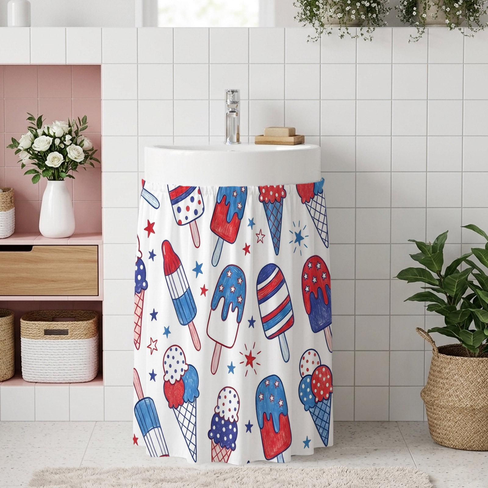 Blue Red Ice Cream Small Sink Skirt 10''x11'', 4th of July 250th ...
