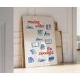 Blue Red Illustration Reading Under Moonlight Book Worm Wall Picture ...