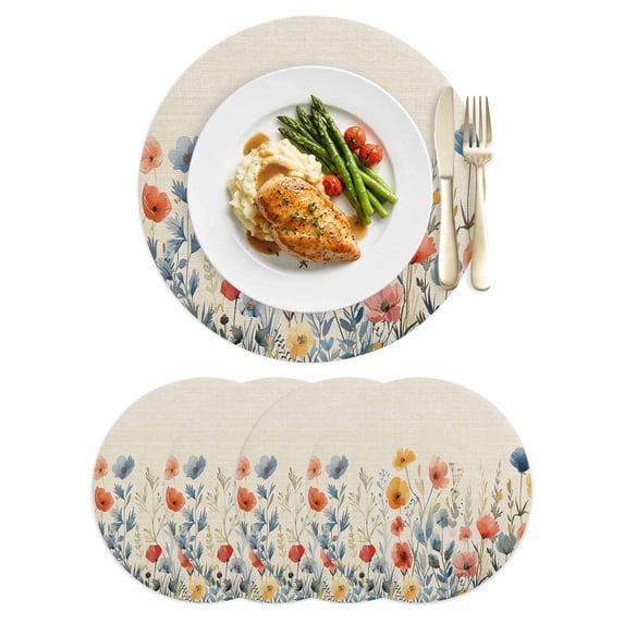 Blue Red Leather Placemats Set of 4, 12 Inch, and Yellow Poppy ...