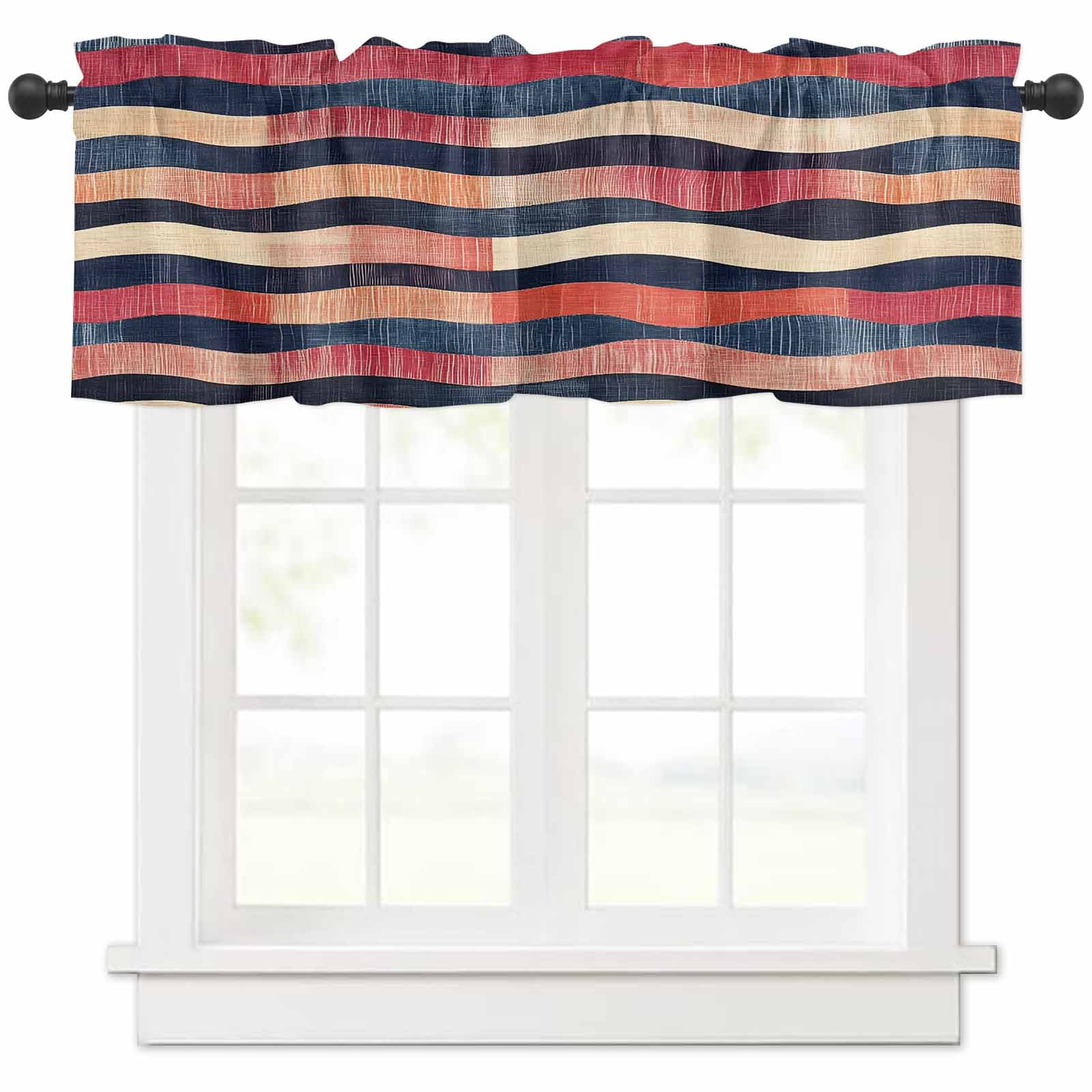 Blue Red Moire Valances for Windows Farmhouse Kitchen Curtains Valances ...