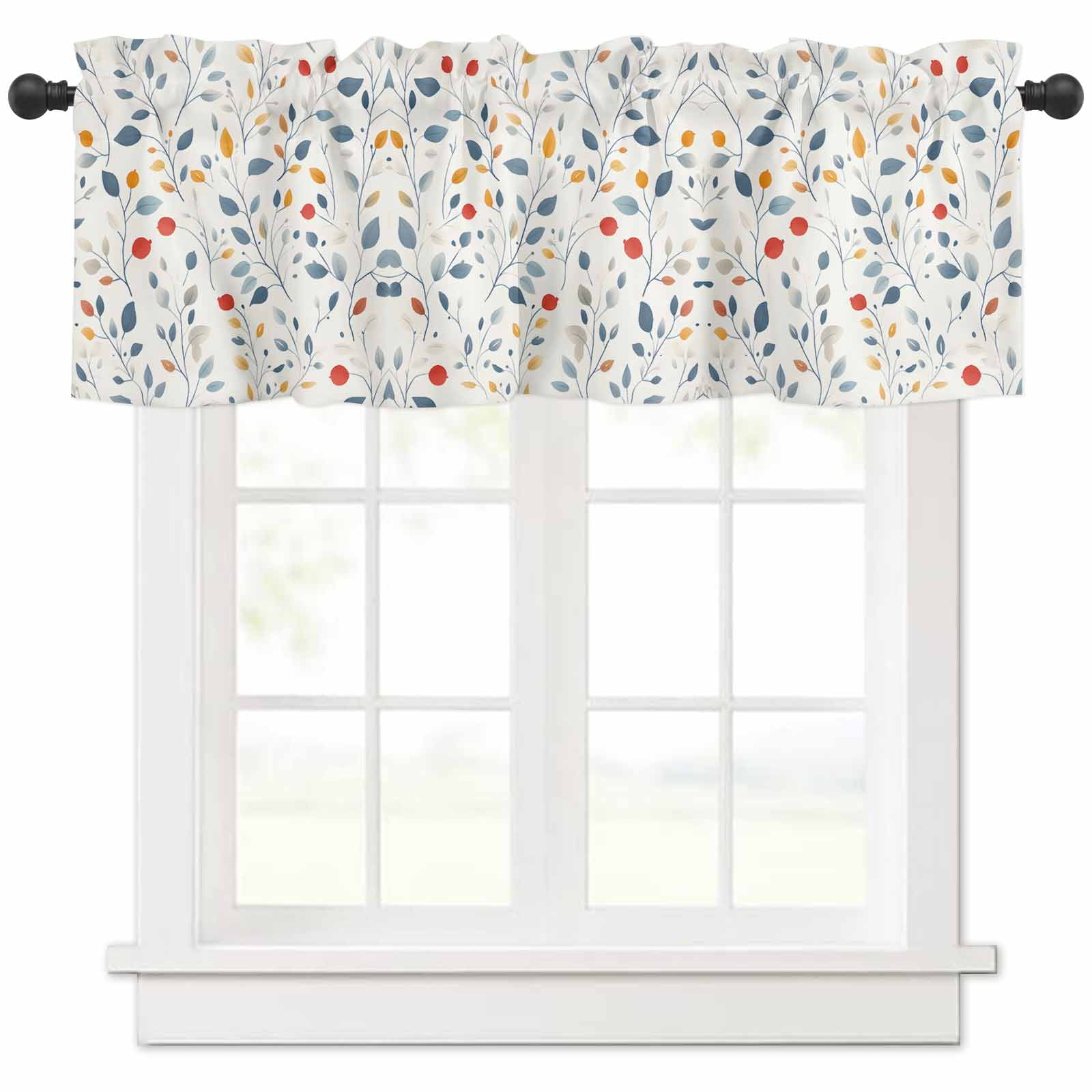 Blue Red Orange Floral Spring Valances for Windows Farmhouse Kitchen ...