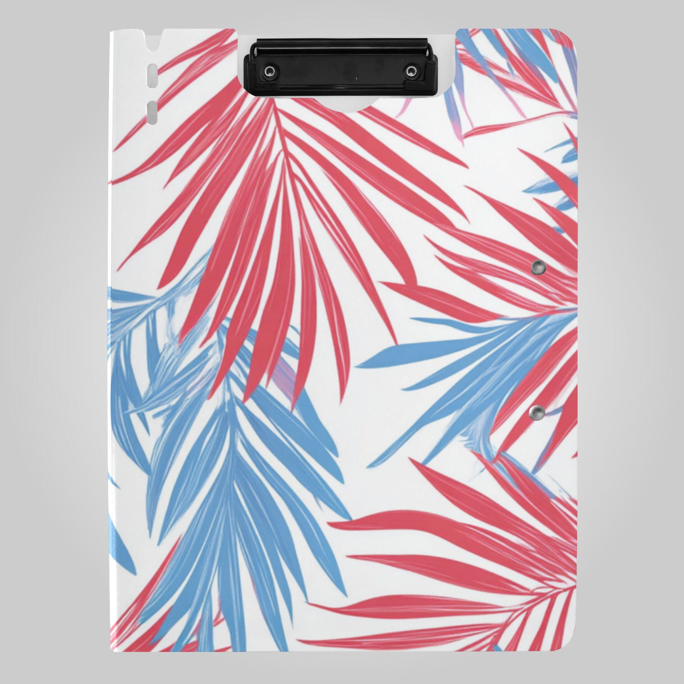 Blue Red Palm Tree Leaves Foldable Binder Folder Clipboard with Pen Slot Double Clips A4 Size ...