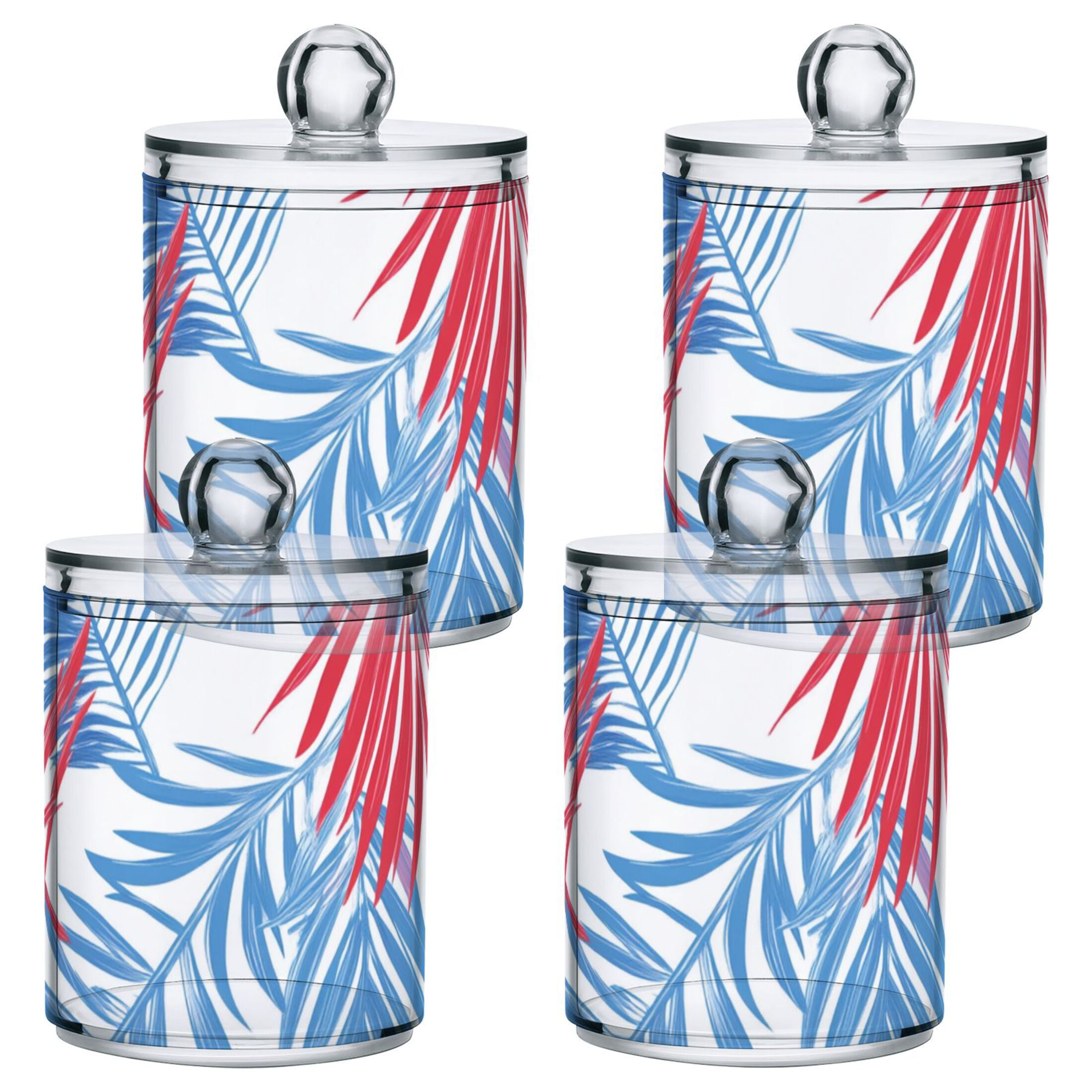 Blue Red Palm Tree Leaves Translucent Plastic Cans Storage Canisters ...