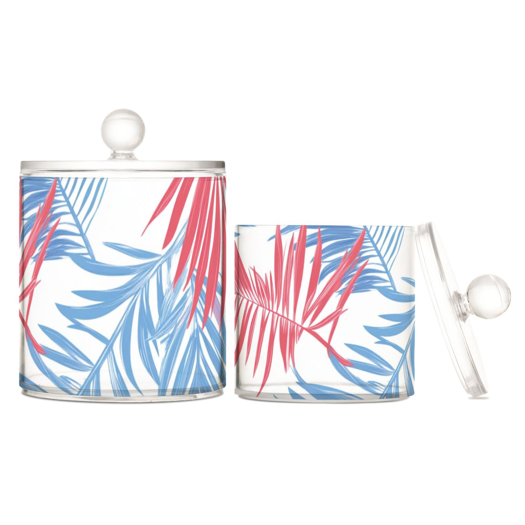 Blue Red Palm Tree Leaves Translucent Plastic Cans Storage Canisters ...