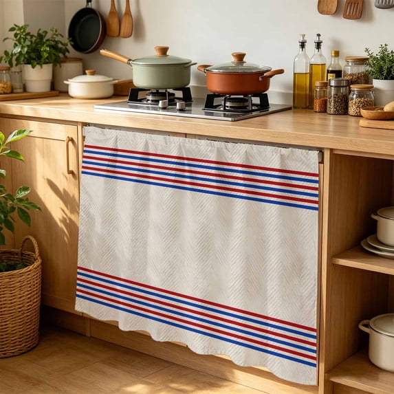Blue Red Parallel Lines Cabinet Curtains for Kitchen 35"W x 35"L ...