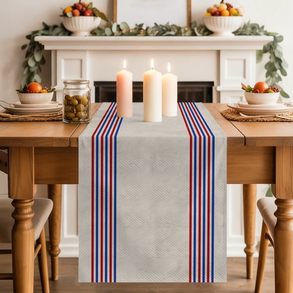 Blue Red Parallel Lines Table Runner, Independence Day Linen Texture ...