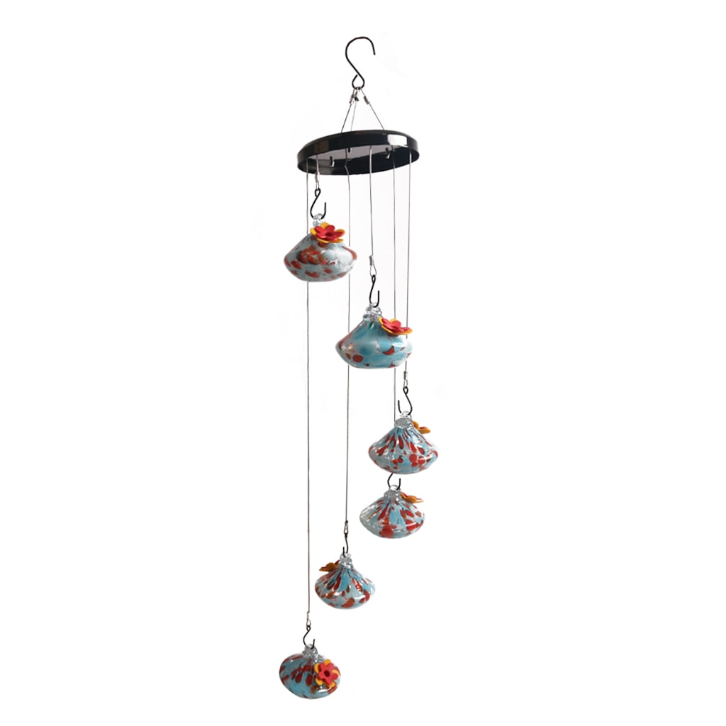 Blue - Red Patterned Glass Bird Feeder Wind Chime – Hanging Water Drop ...
