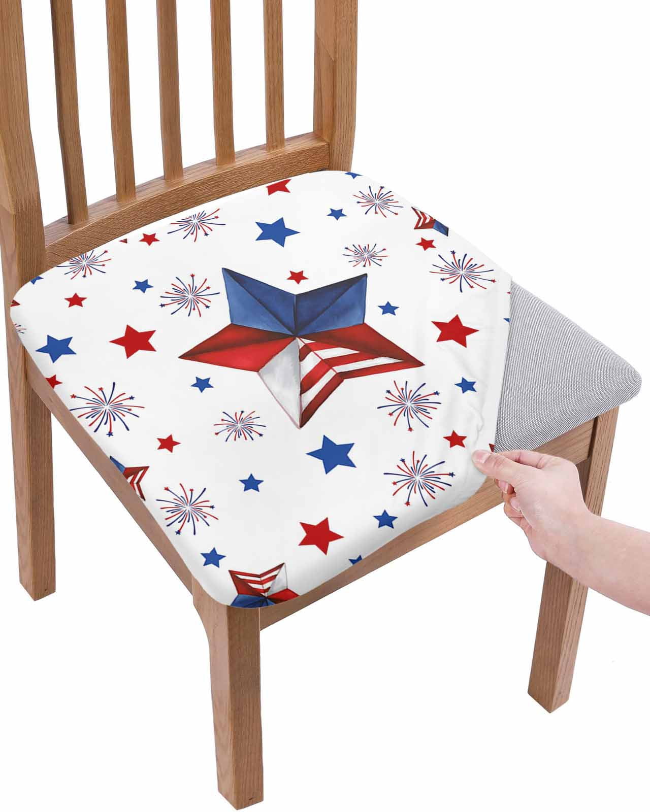 Blue Red Pentagram Chair Seat Covers for Dining Room Stretch Chair Seat ...