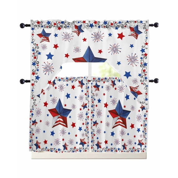 Blue Red Pentagram Kitchen Curtain and Valance Set 3 Pieces, Rod Pocket ...