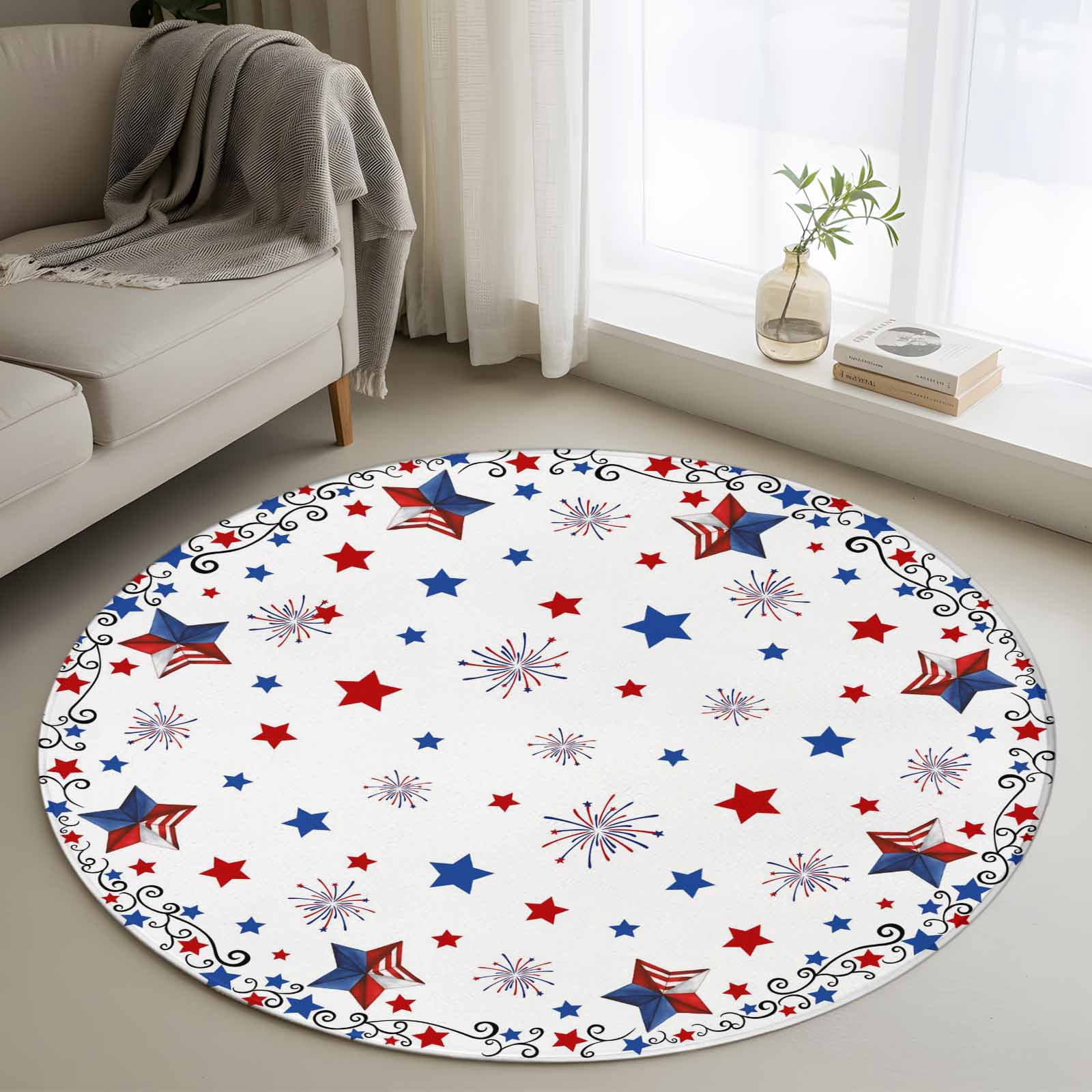 Blue Red Pentagram Round Rug 4ft Washable Circle Entryway Rugs Non Slip ...