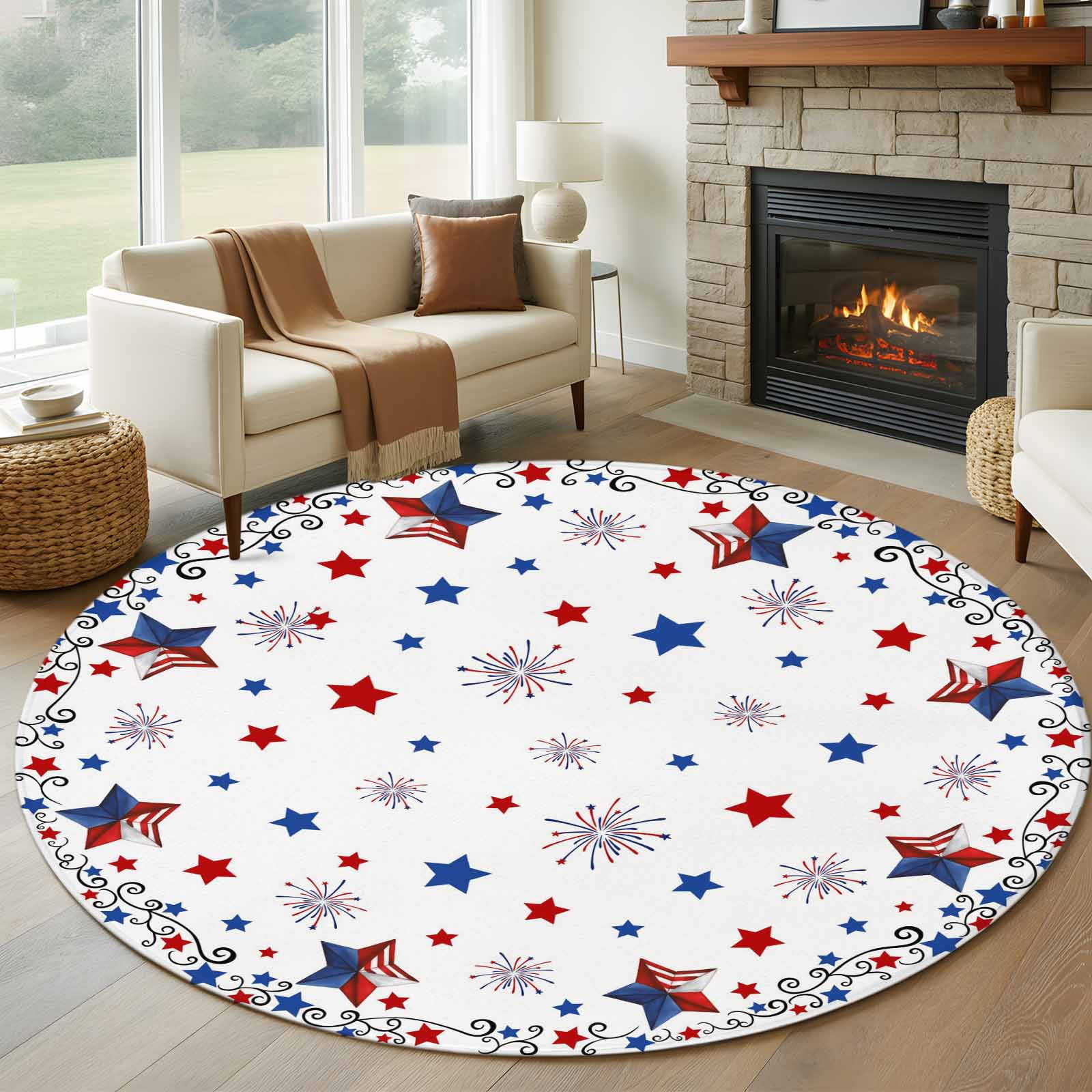 Blue Red Pentagram Round Rug 8ft Washable Circle Rugs Non Slip ...