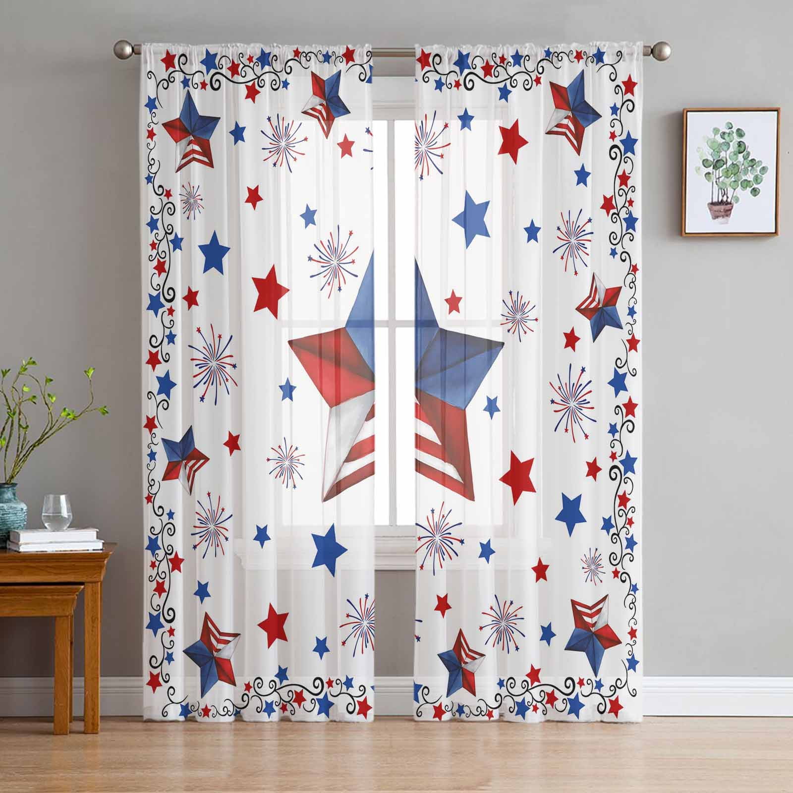 Blue Red Pentagram Sheer Curtains 63 Inches Length 2 Panels Set, Window ...