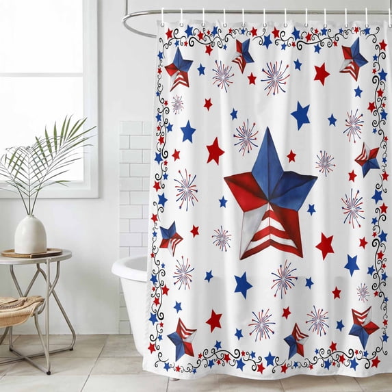 Blue Red Pentagram Waterproof Fabric Shower Curtain,Independence Day ...