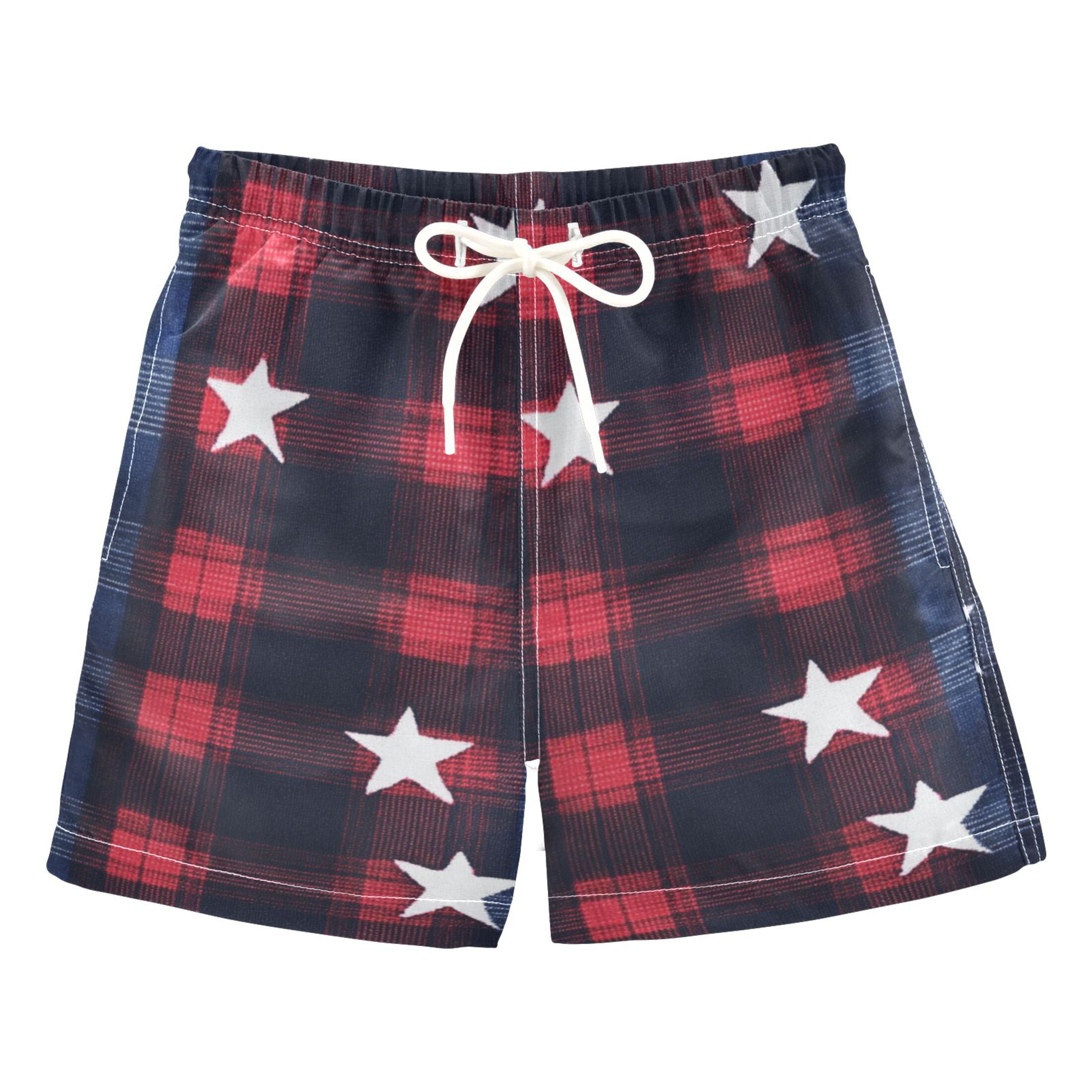Blue Red Plaid with Stars Boys' Swim Trunks Board Shorts Beach Pants ...