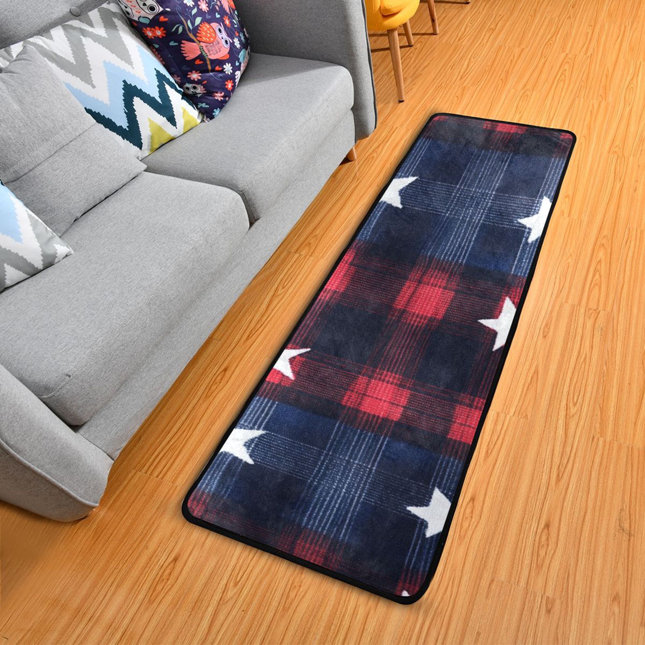 Blue Red Plaid with Stars Long Floor Mat Runner Rug Area Mat Noise ...