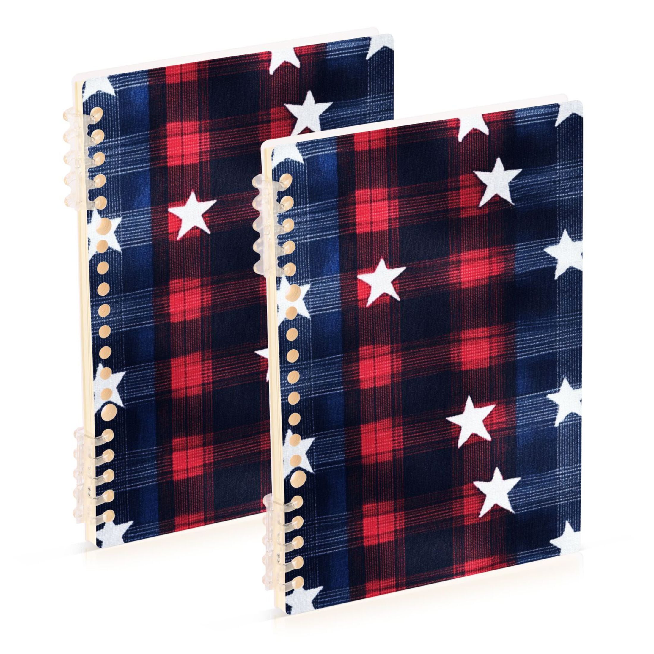Blue Red Plaid with Stars Notebook Detachable Coil Notebook Diary A5 Size 60 Pages 2 Pack ...