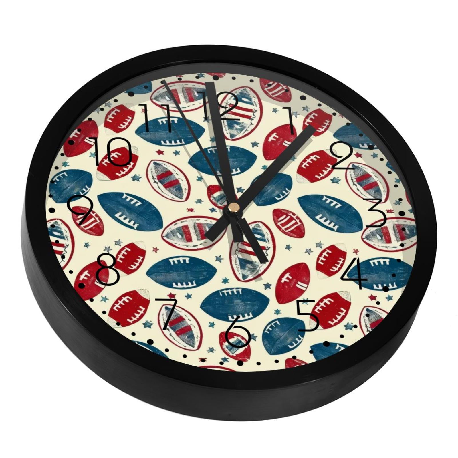 Blue Red Rugby Silent Wall Clock, Non Ticking Battery Operated 9.8 Inch ...