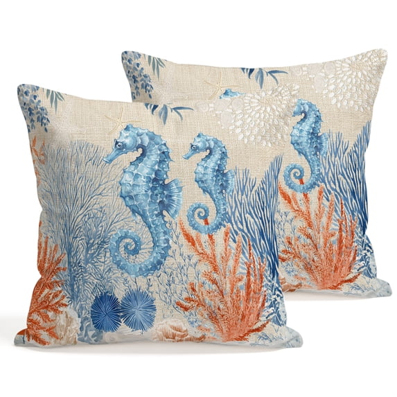 Blue Red Seahorse Coastal Throw Pillow Covers 20 x 20 Inch Pillow ...