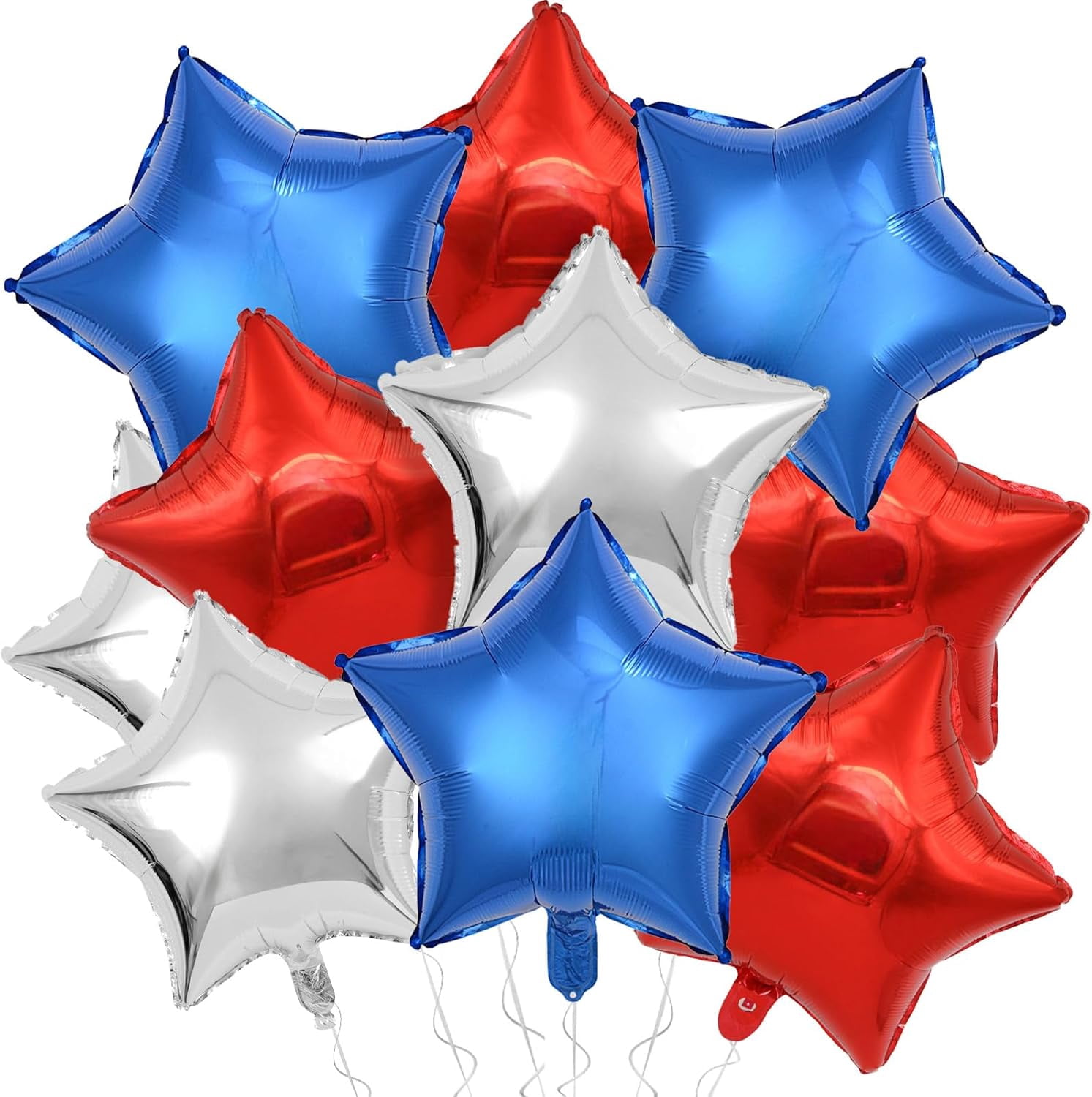 Blue Red and Silver Star Foil Balloons, 10 Pcs 18 Inch Stars Shape Foil ...