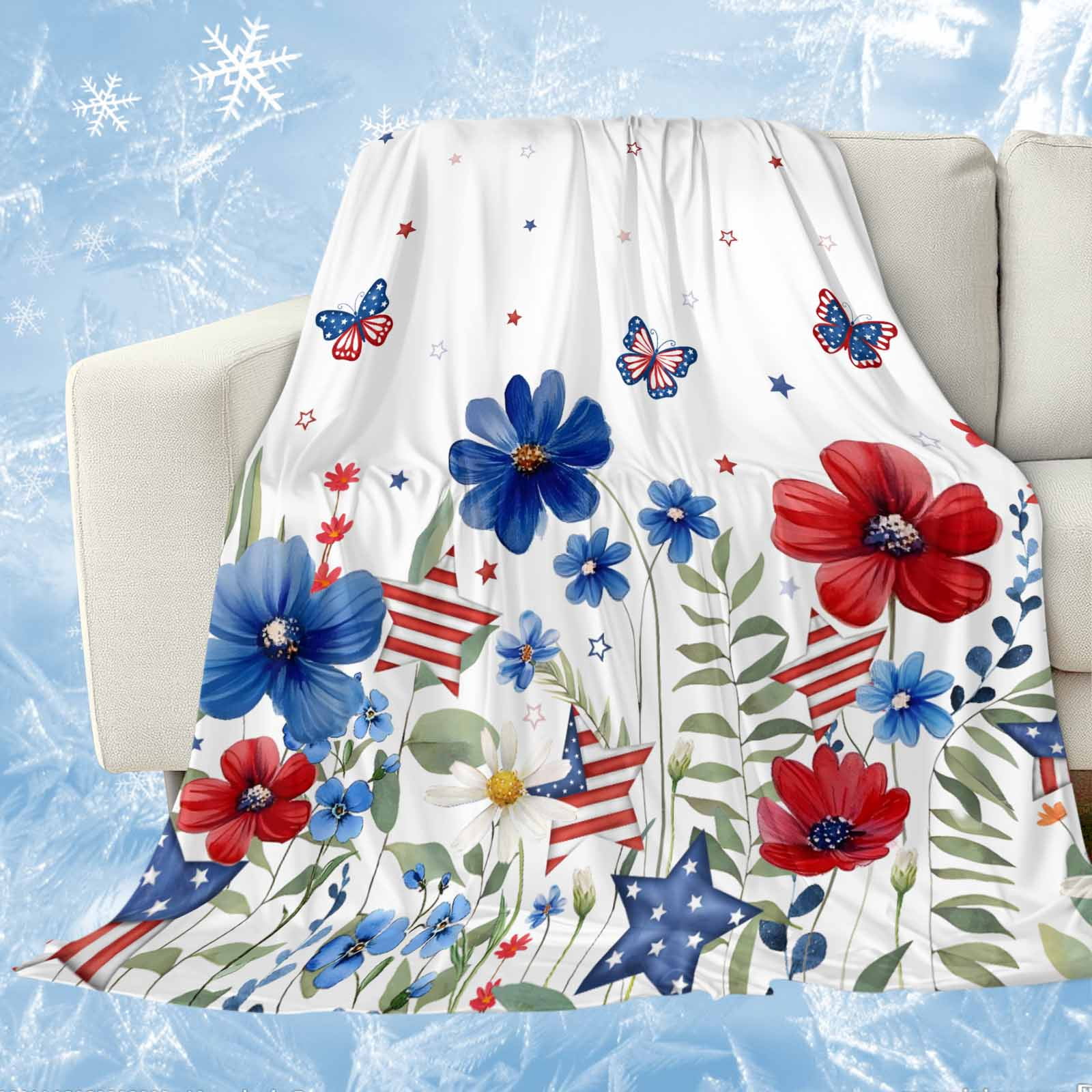 Blue Red Spring Floral Cooling Blanket,Lightweight Summer Throw Blanket ...