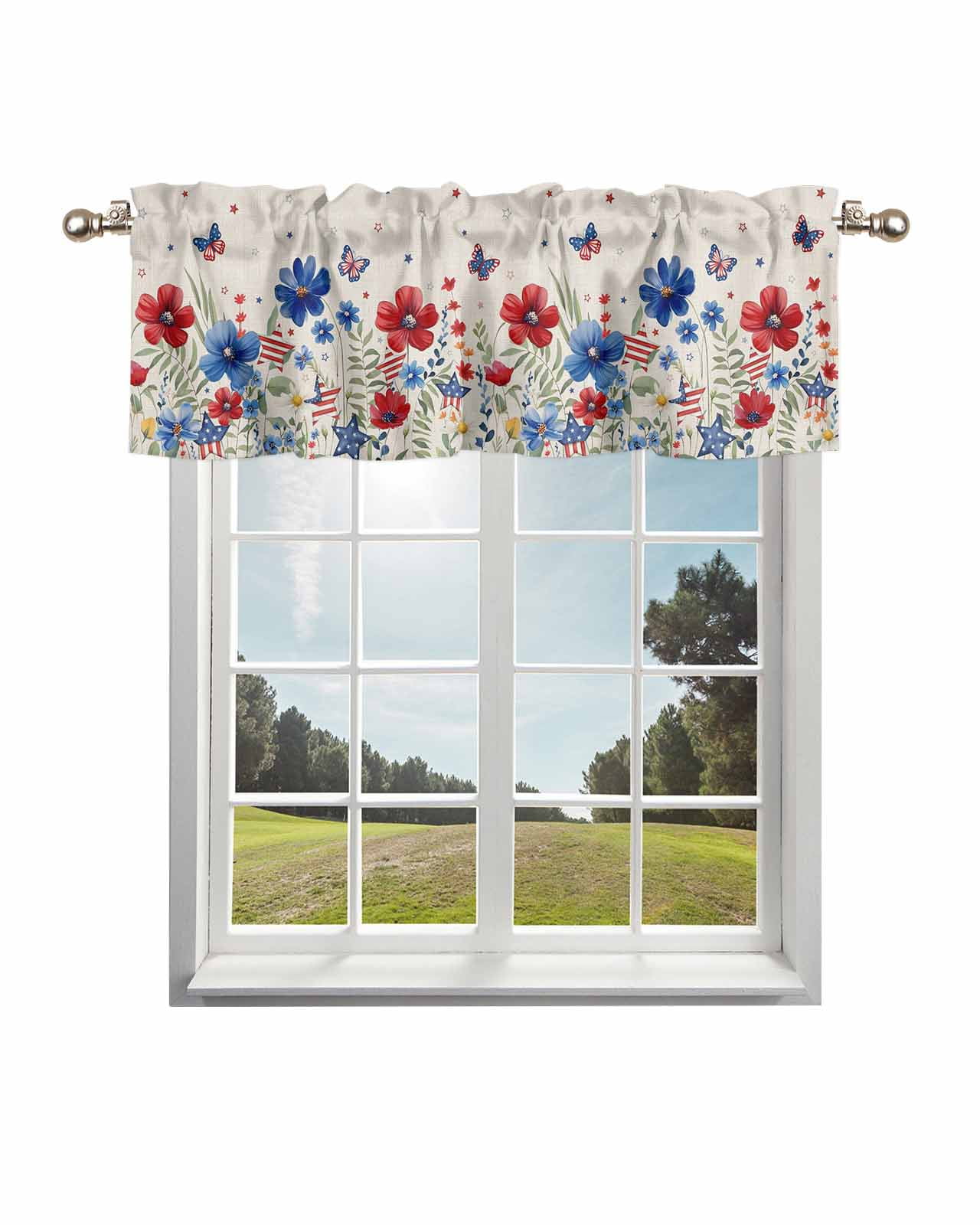 Blue Red Spring Floral Curtain Valance for Windows/Living Room/Kitchen ...