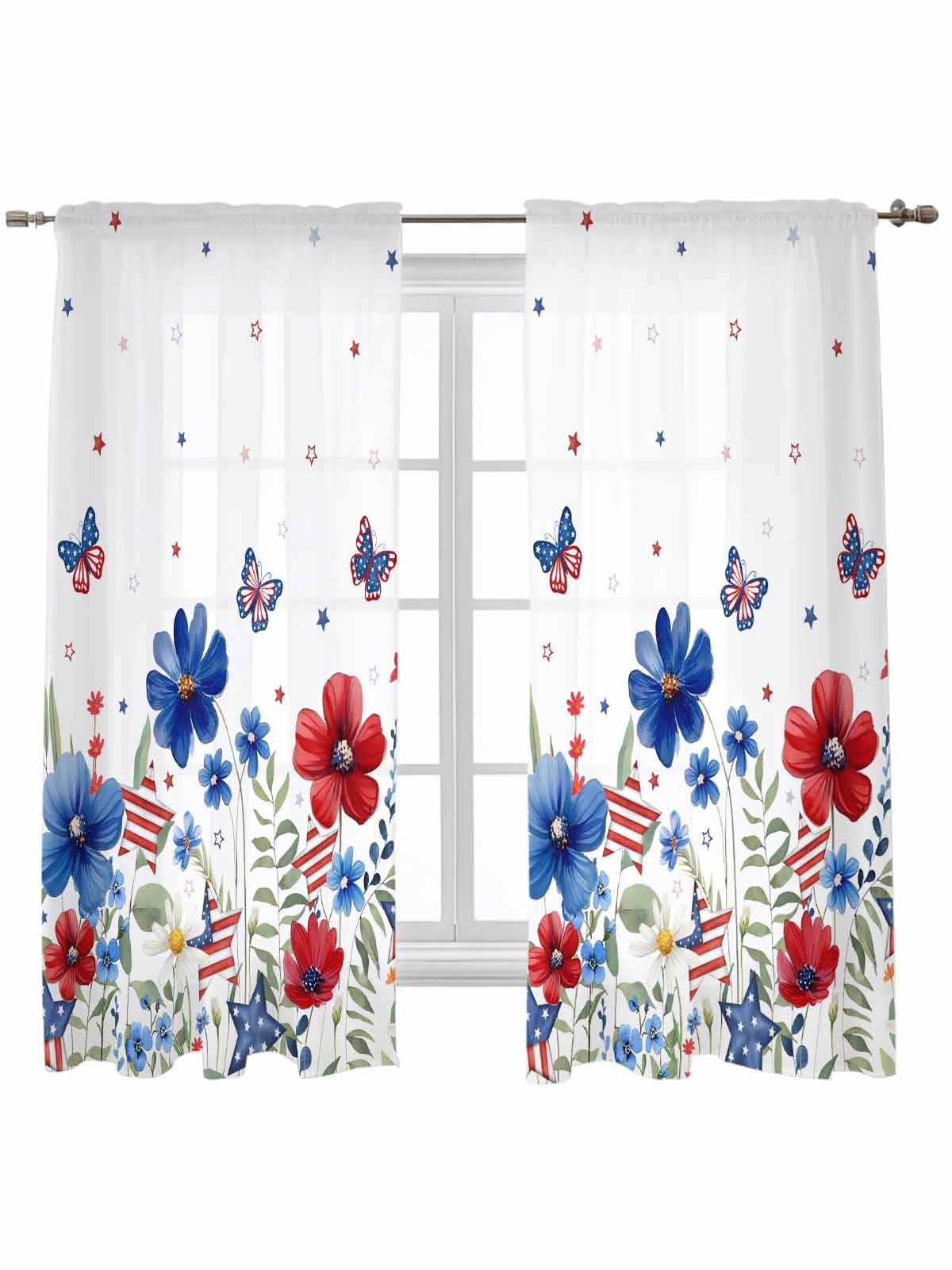Blue Red Spring Floral Curtains 63 Inch Length,Sheer Curtains for ...