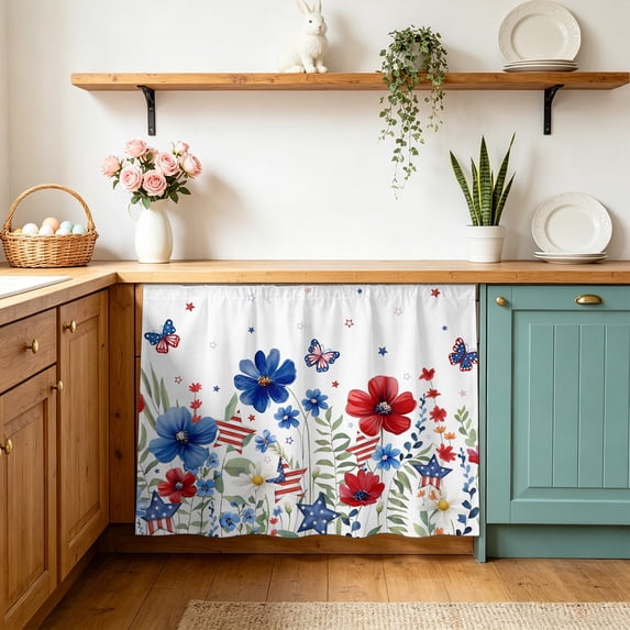 Blue Red Spring Floral Sink Skirt 10"Wx11"L,Dustproof Under Sink ...